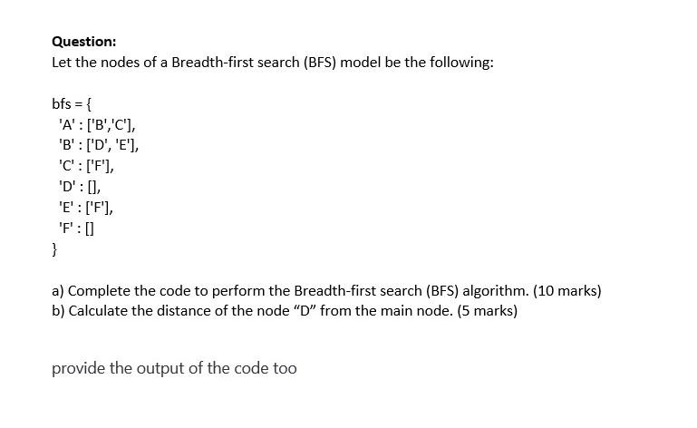Solved Question: Let the nodes of a Breadth-first search | Chegg.com