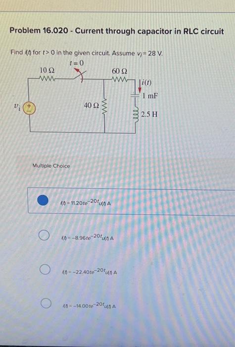 Solved Problem 16.020 - Current through capacitor in RLC | Chegg.com
