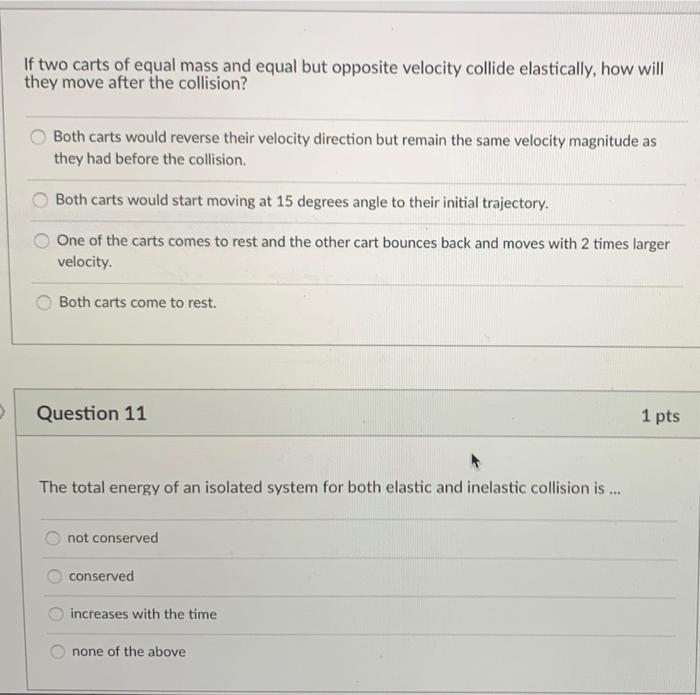 Solved If two carts of equal mass and equal but opposite | Chegg.com