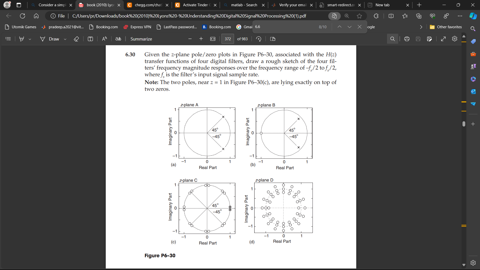 6.30 ﻿Given the z-plane pole/zero plots in Figure | Chegg.com
