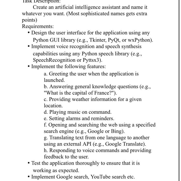 Solved Create an artificial intelligence assistant and name | Chegg.com