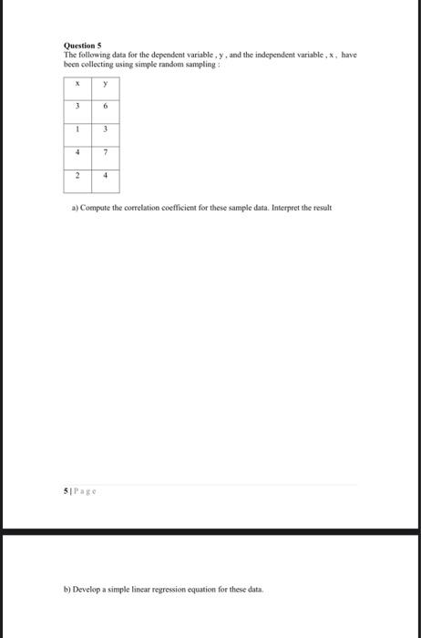 Solved Question 5 The following data for the dependent | Chegg.com