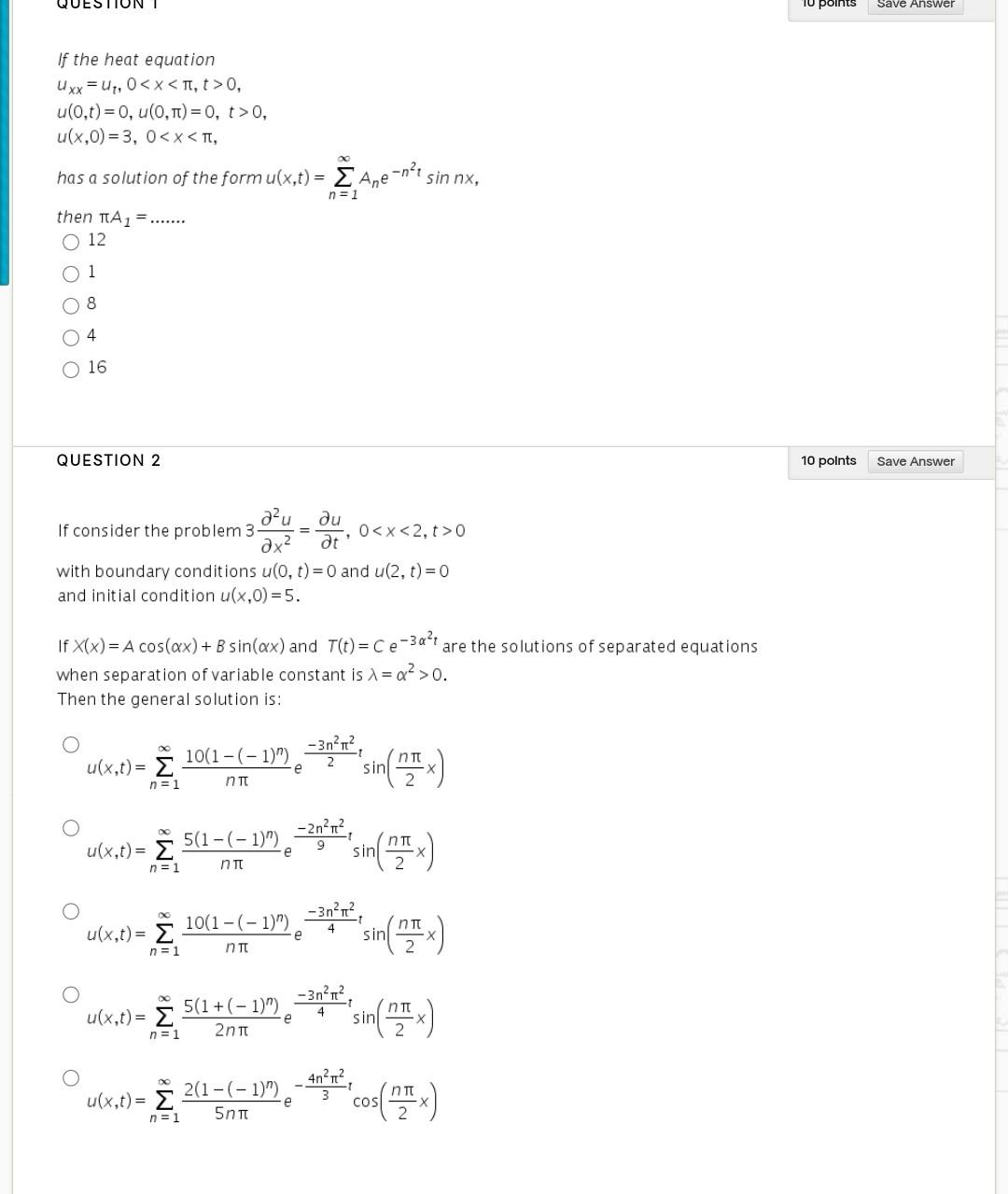Solved If the heat equation uxx=ut,0 | Chegg.com