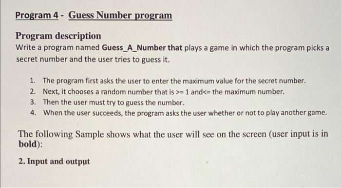 Solved Program 4 - Guess Number program Program description | Chegg.com