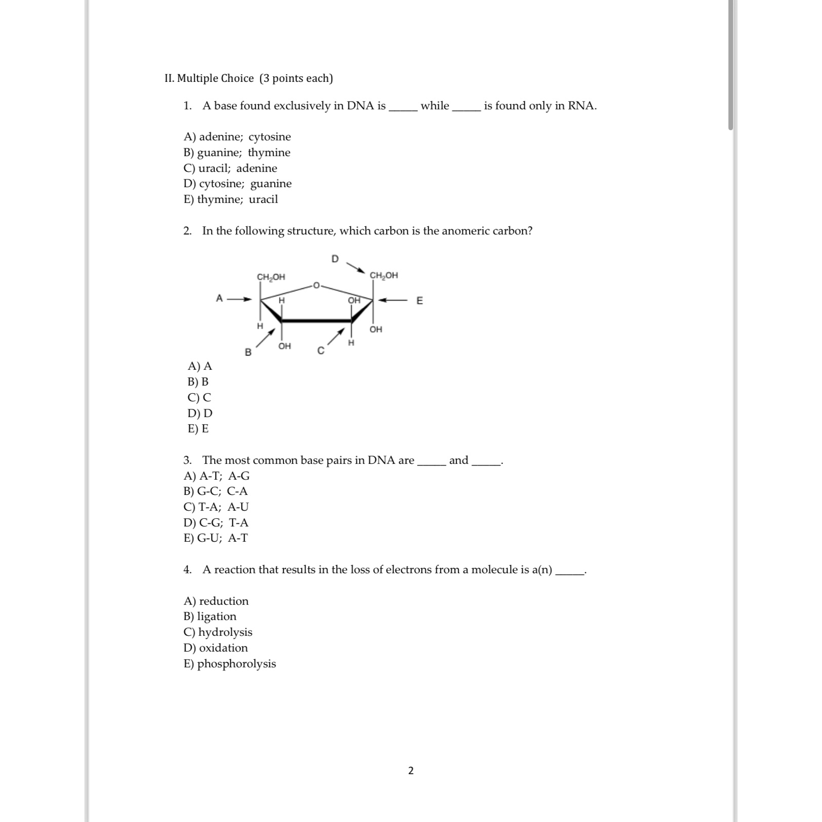 Solved II. ﻿Multiple Choice (3 ﻿points each)A base found | Chegg.com