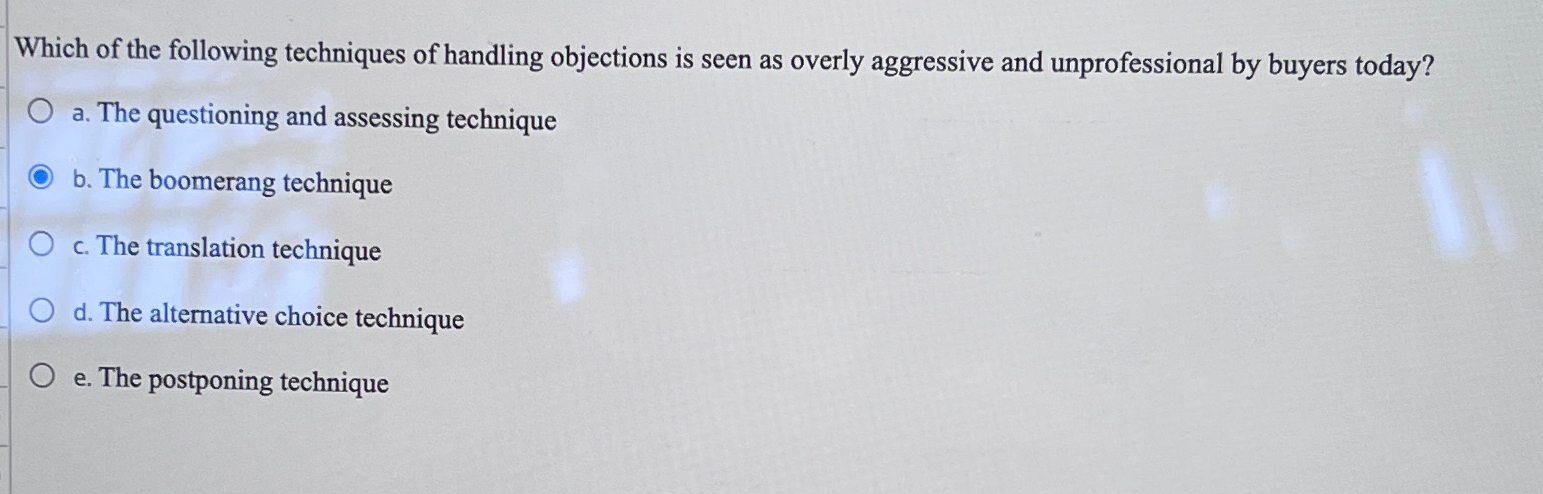Solved Which of the following techniques of handling | Chegg.com