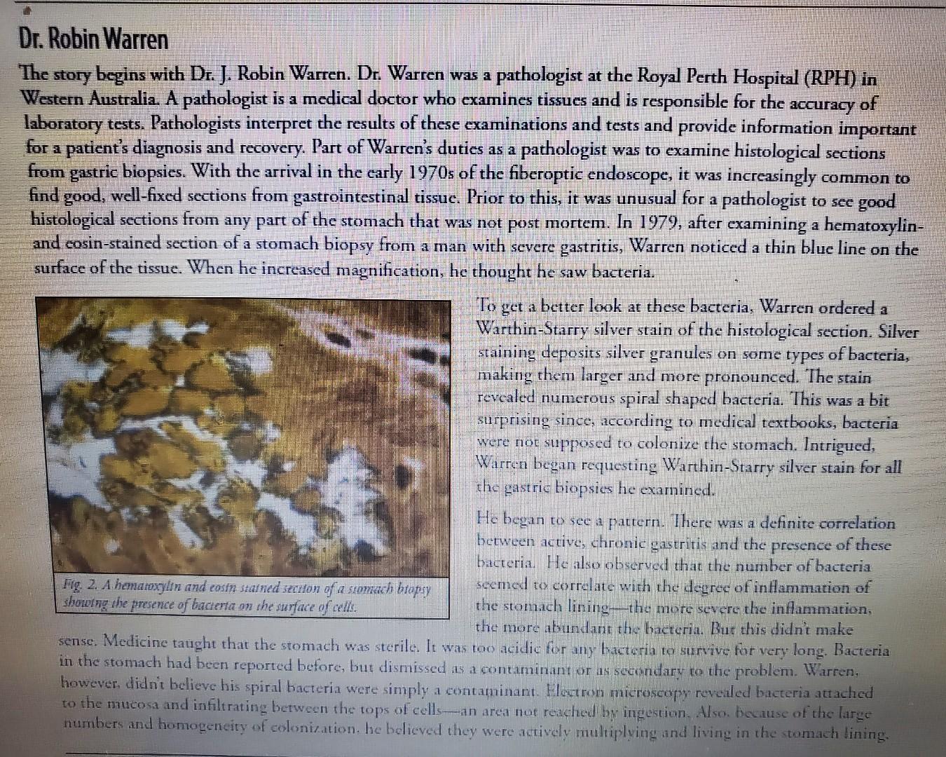 2 Dr. Robin Warren The story begins with Dr. J. Robin | Chegg.com