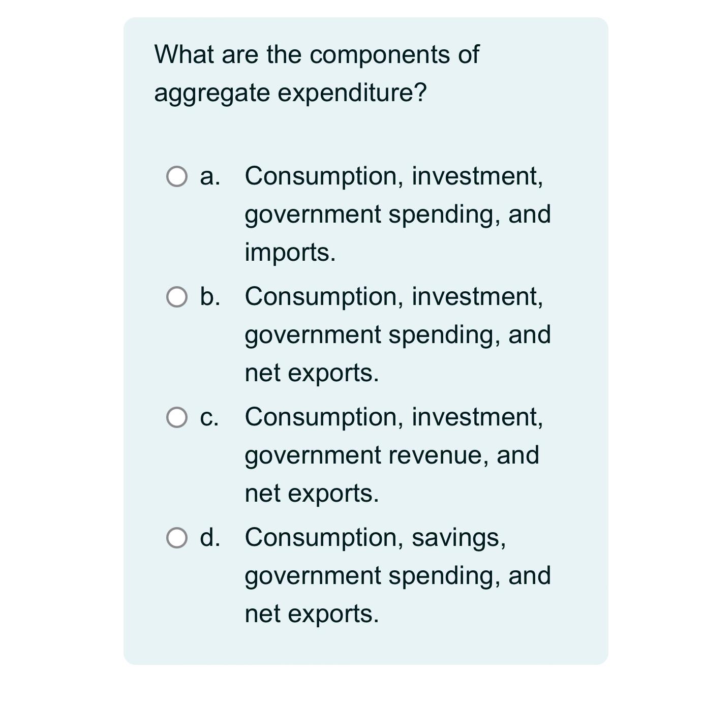 Solved What are the components of aggregate expenditure?a. | Chegg.com