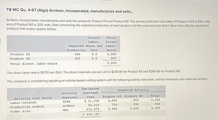 Solved TB MC Qu. 4-67 (Algo) Arntson, Incorporated, | Chegg.com