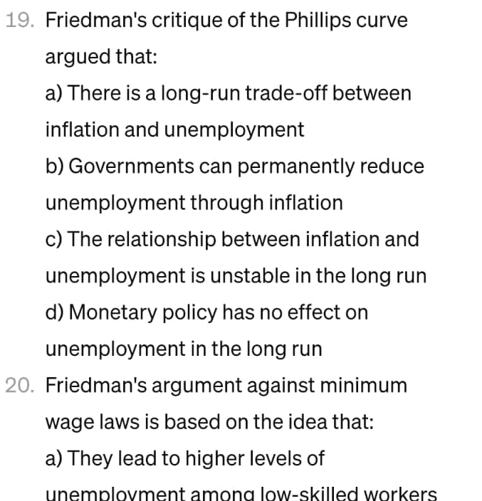 Solved Economics: Friedman's critique of the Phillips curve | Chegg.com