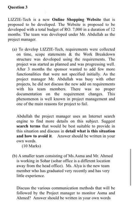 Solved Question 3 LIZZIE-Tech is a new Online Shopping | Chegg.com