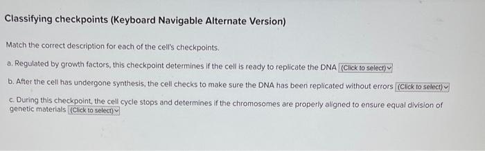 Classifying checkpoints (Keyboard Navigable Alternate | Chegg.com