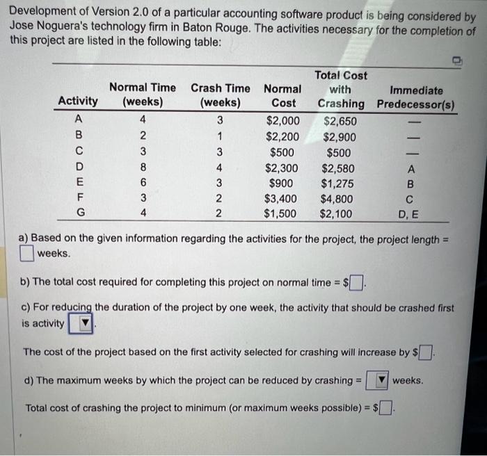 Solved Development of Version 2.0 of a particular accounting | Chegg.com