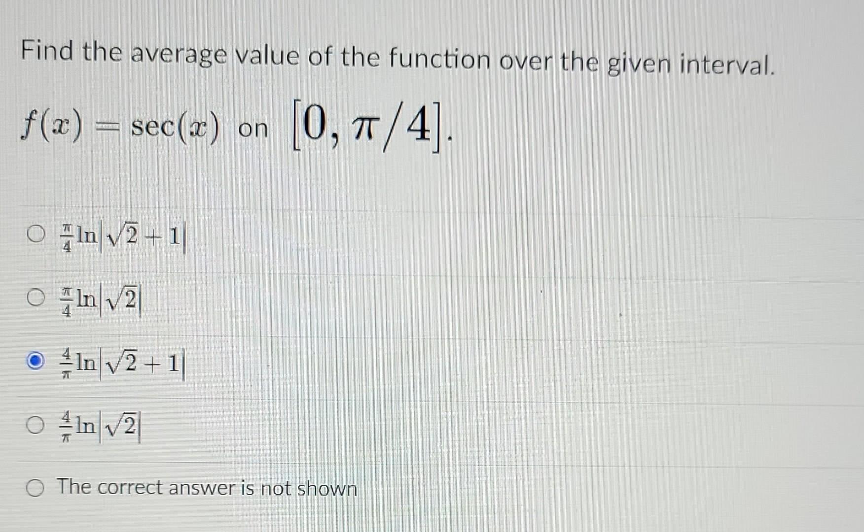 Solved Find the average value of the function over the given | Chegg.com