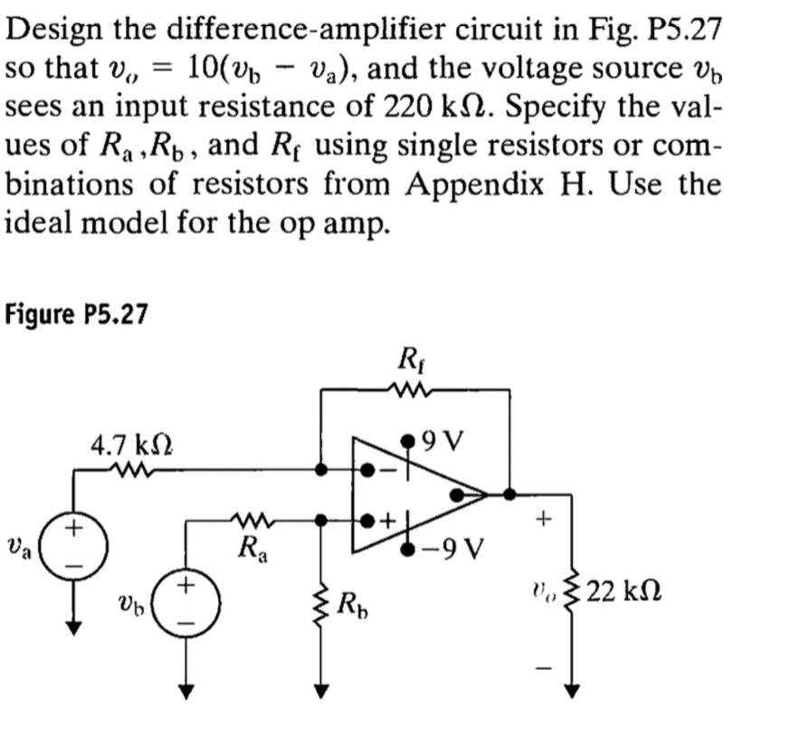 Solved Design the difference-amplifier circuit in Fig. P5.27 | Chegg.com