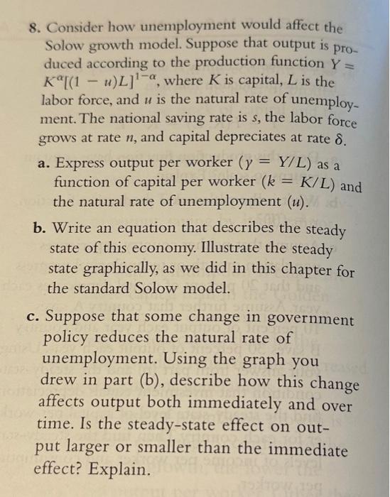 Solved Solow growth model. Suppose that output is produced | Chegg.com