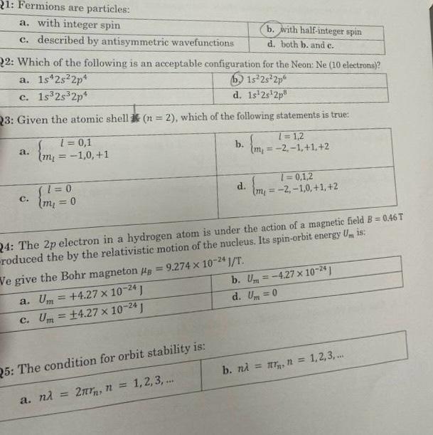 Solved Fermions are particles: a. with integer spin b. with | Chegg.com