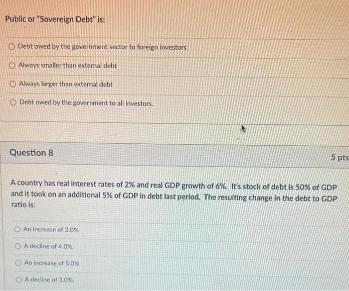 Solved Public or "Sovereign Debt" is: Debt owed by the | Chegg.com