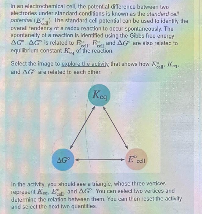 Solved In an electrochemical cell, the potential difference | Chegg.com