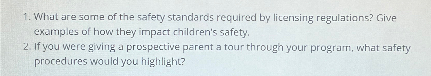 Solved What are some of the safety standards required by | Chegg.com