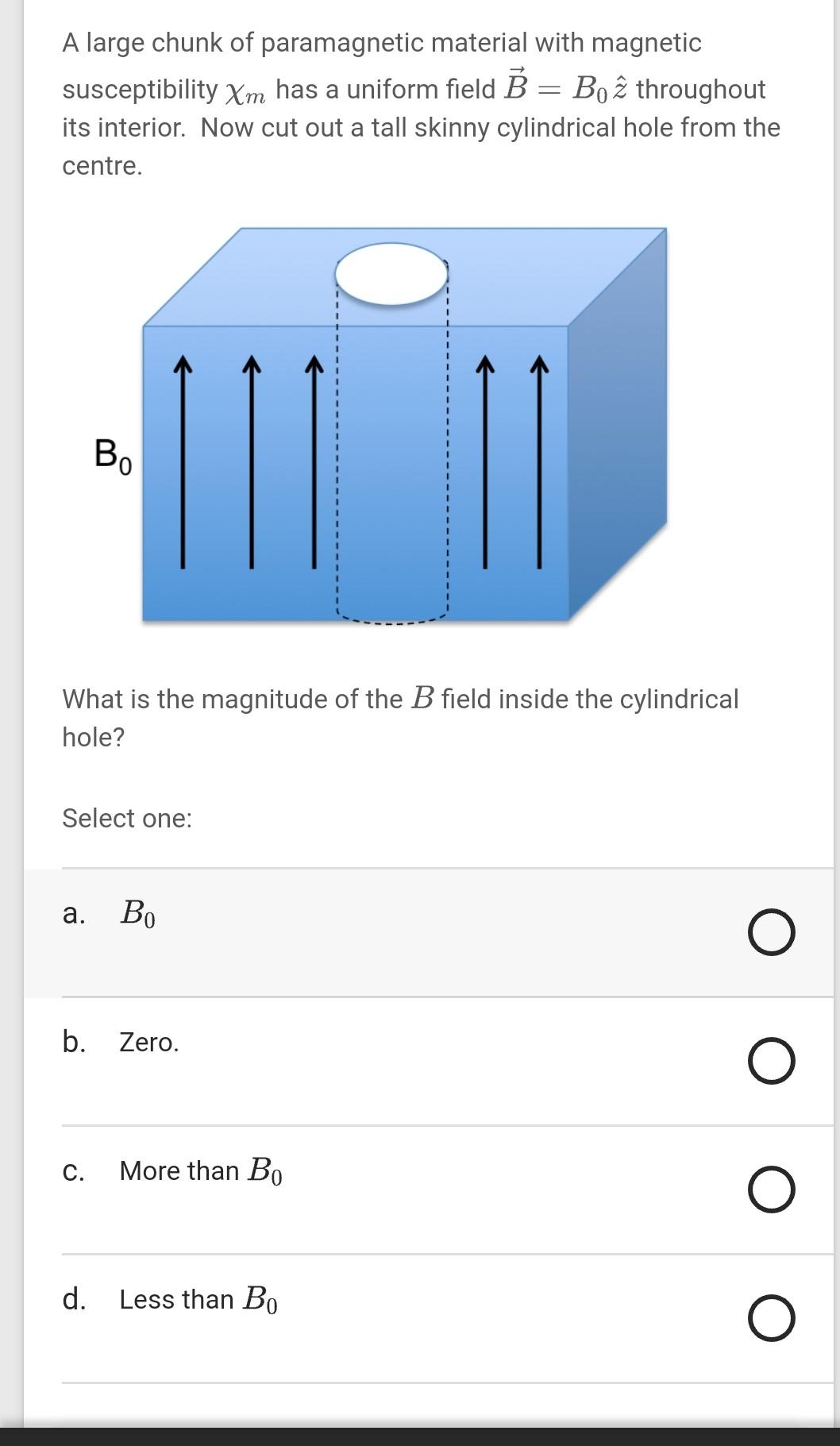 Solved A large chunk of paramagnetic material with magnetic | Chegg.com