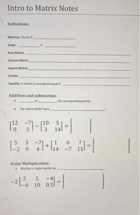 Solved Matrices: Plural of Order: Row Matrix Column Matrix: | Chegg.com