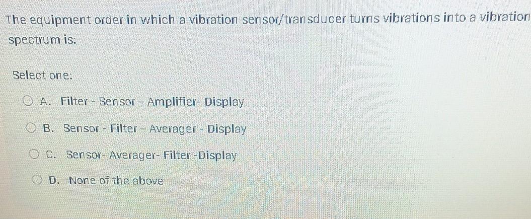 Solved The equipment order in which a vibration | Chegg.com