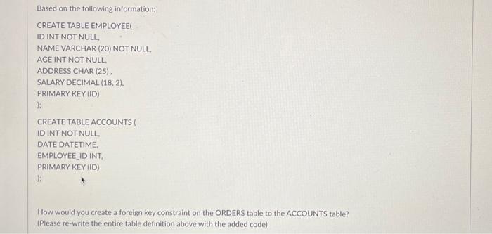 Solved Based on the following information: CREATE TABLE | Chegg.com
