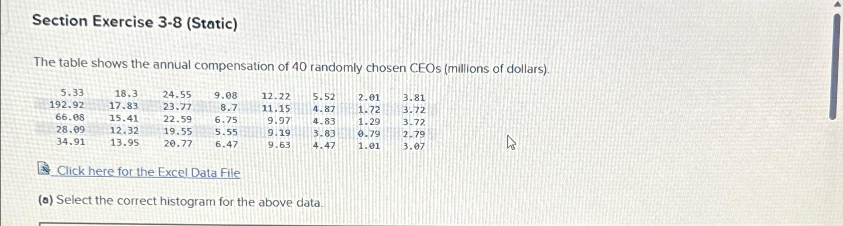 Solved Section Exercise 3-8 (Static)The table shows the | Chegg.com