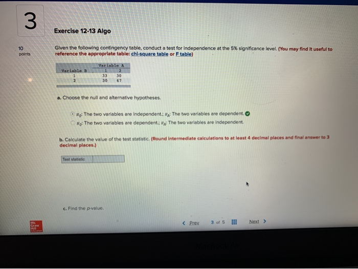 Solved 3 Exercise 12-13 Algo Given the following contingency | Chegg.com