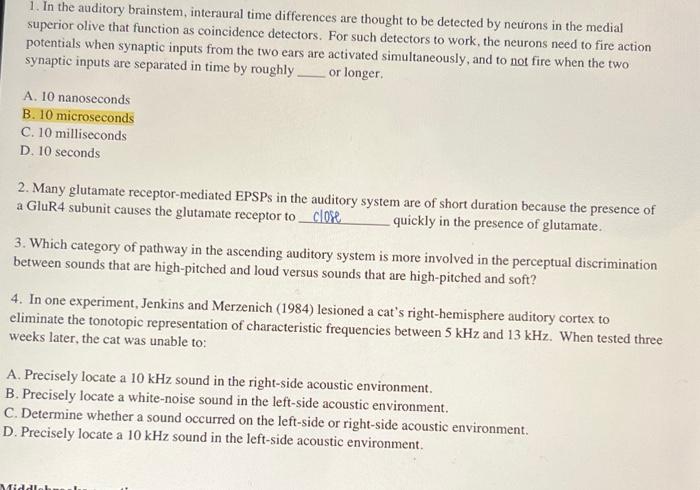1 In The Auditory Brainstem Interaural Time