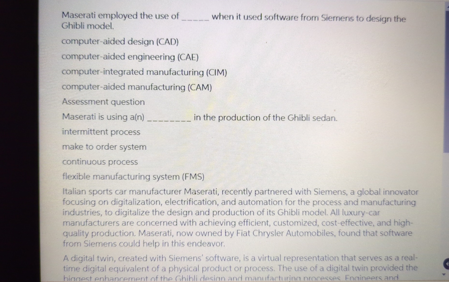 Solved Maserati employed the use of when it used software | Chegg.com