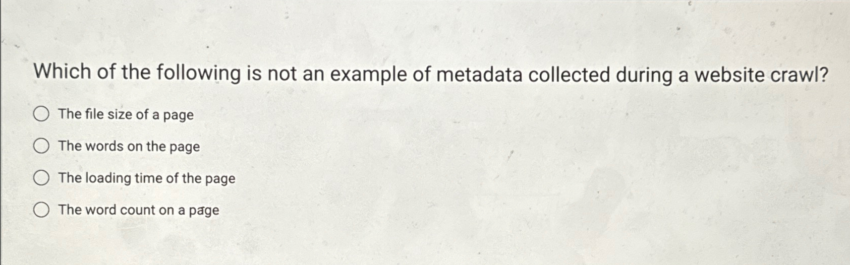 Solved Which of the following is not an example of metadata | Chegg.com
