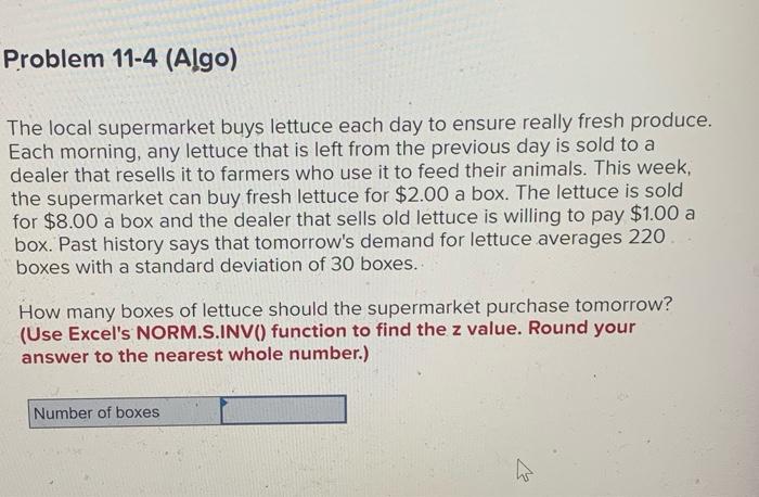 Solved Problem 11-21 (Algo) Item X is a standard item | Chegg.com