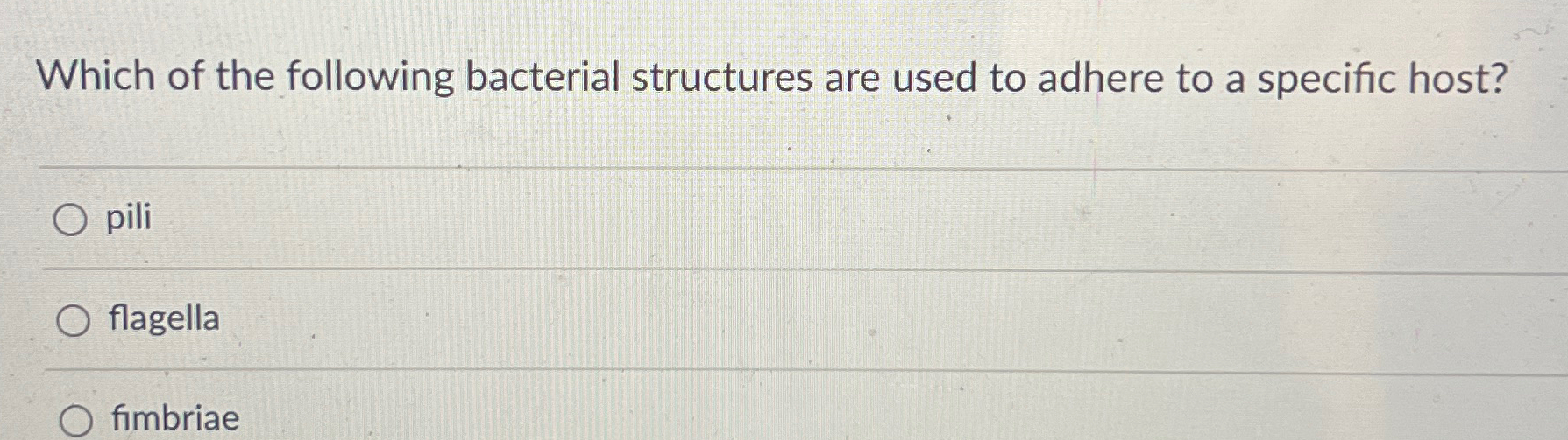 Solved Which of the following bacterial structures are used | Chegg.com