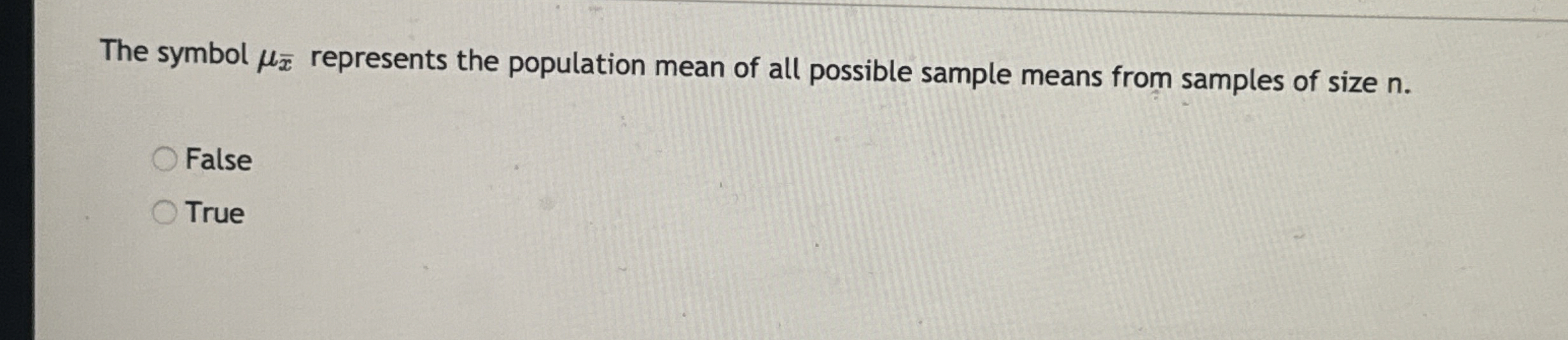 Solved The symbol μx‾ ﻿represents the population mean of all | Chegg.com