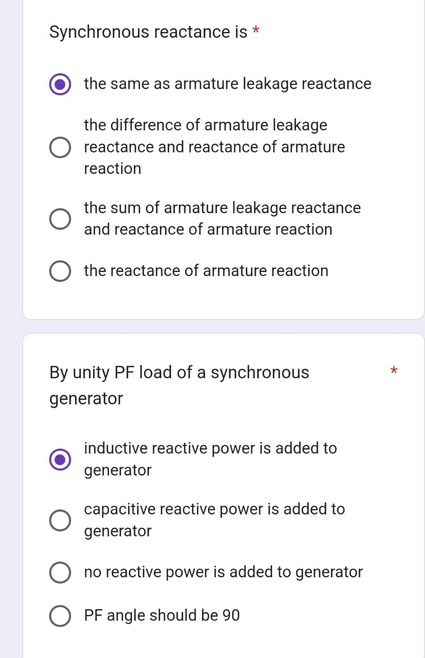 Solved Synchronous reactance is * the same as armature | Chegg.com