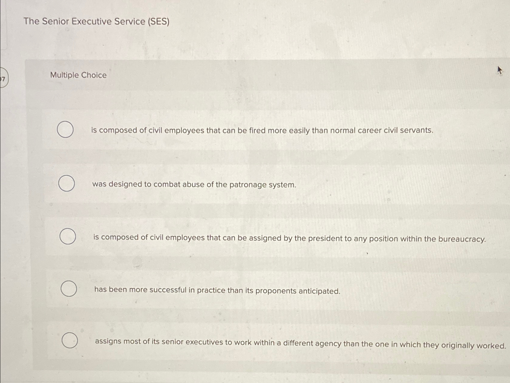 Solved The Senior Executive Service (SES)Multiple Choiceis | Chegg.com