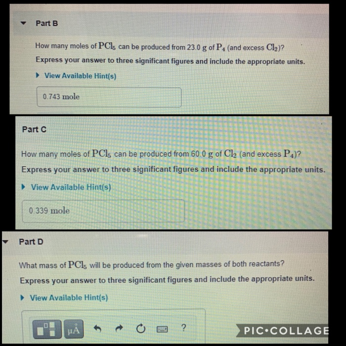 Solved Part B How many moles of PCls can be produced from | Chegg.com