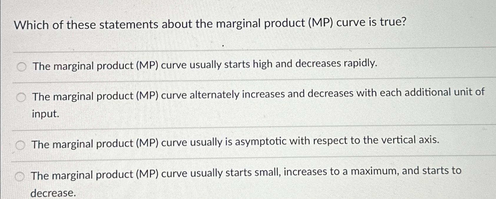Solved Which of these statements about the marginal product | Chegg.com