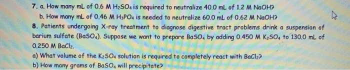 Solved 7. a. How many mL of 0,6 M H2SO4 is required to | Chegg.com