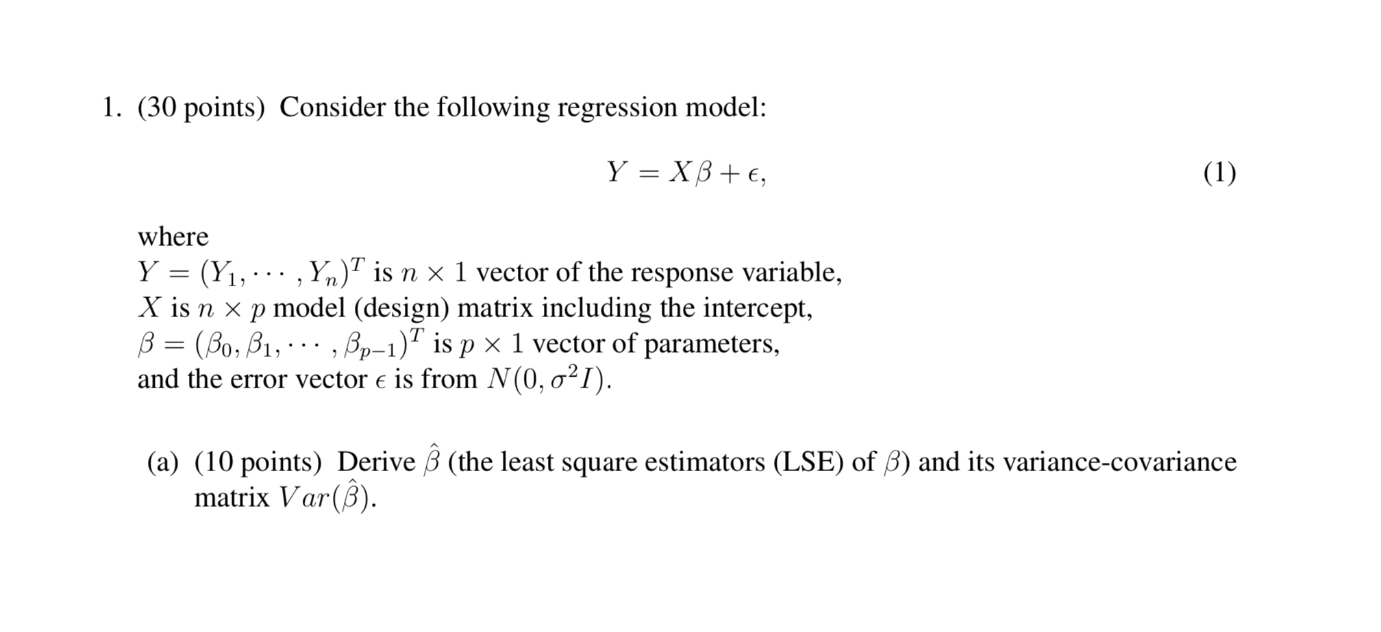 Solved (30 ﻿points) ﻿Consider the following regression | Chegg.com