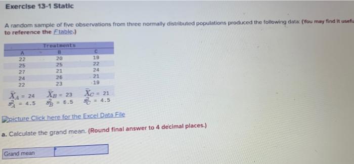 Solved Exercise 13-1 Static A random sample of five | Chegg.com