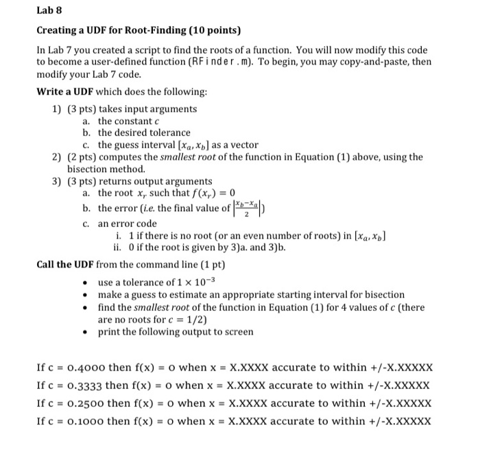 Solved Lab 8 Creating A Udf For Root Finding 10 Points In 9687