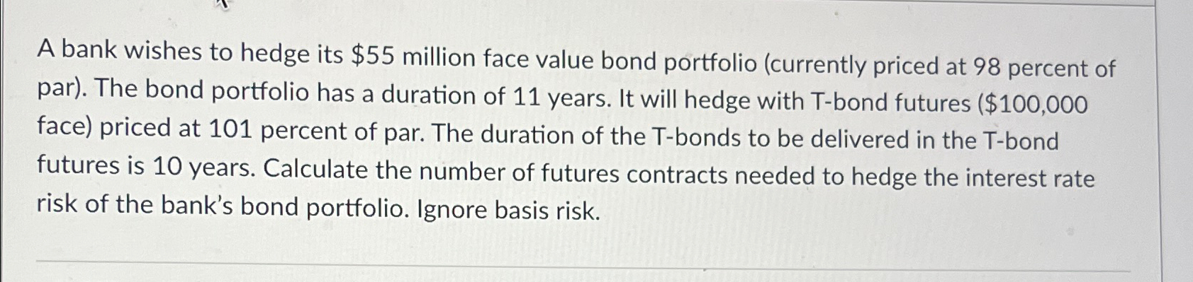 Solved A bank wishes to hedge its $55 ﻿million face value | Chegg.com