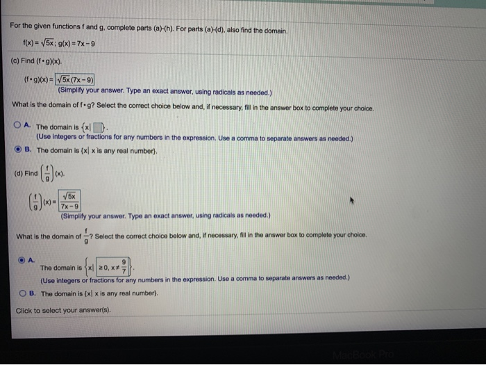 Solved For the given functions f and g, complete parts | Chegg.com