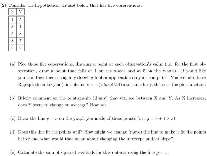 Solved 2) Consider the hypothetical dataset below that has | Chegg.com