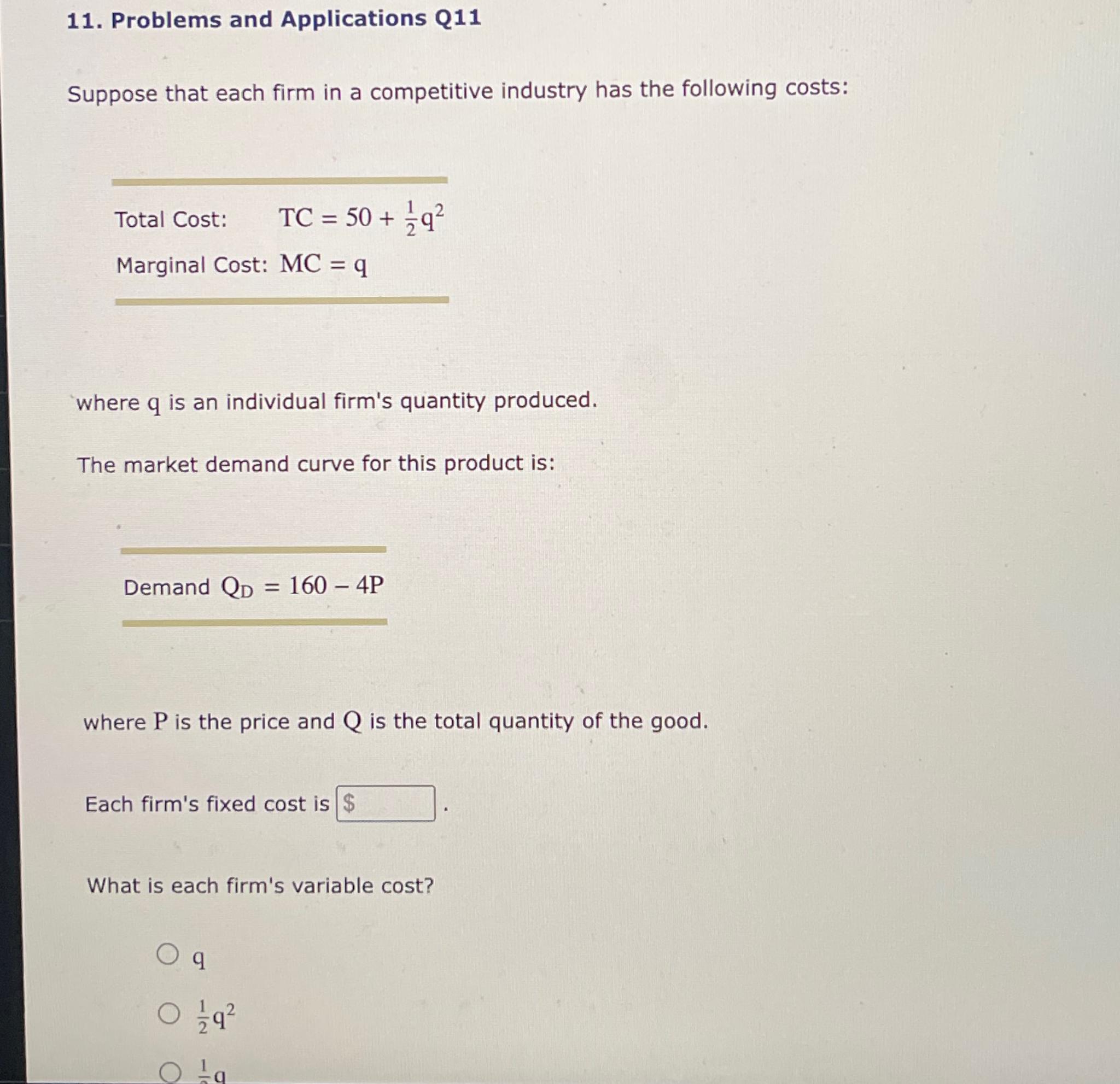 Solved Problems and Applications Q11Suppose that each firm | Chegg.com