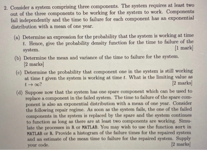 2. Consider a system comprising three components. The | Chegg.com