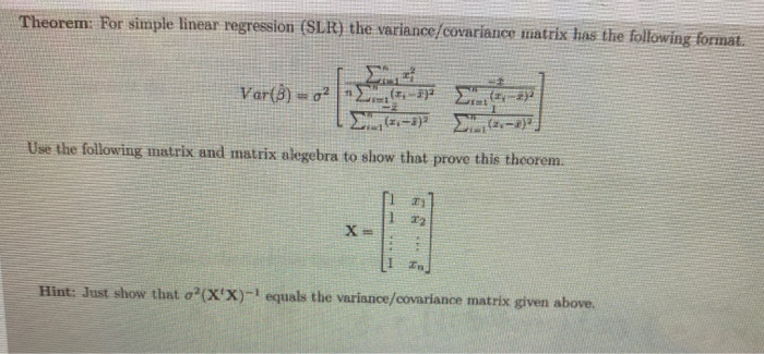 Solved Theorem: For simple linear regression (SLR) the | Chegg.com